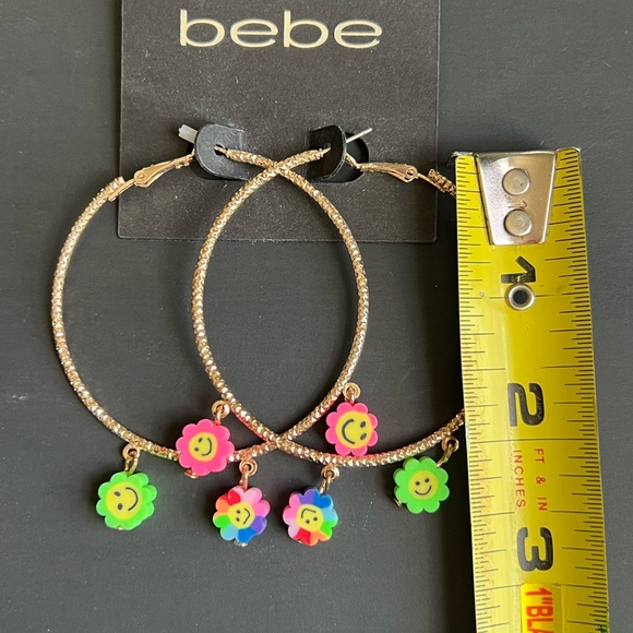 bebe | Jewelry | Smiley Face Bebe Gold Hoop Earrings With Smiley Face ...